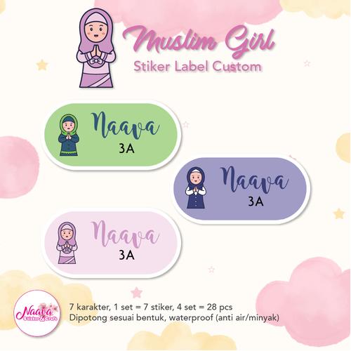 Jual STIKER LABEL MAPEL 2 BARIS CUSTOM NAMA ANAK - MUSLIM GIRL - KERTAS ...