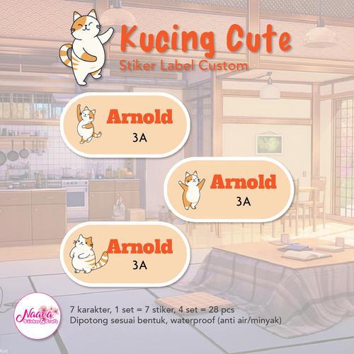 Jual STIKER LABEL MAPEL 2 BARIS CUSTOM NAMA ANAK - KUCING CUTE - KERTAS ...