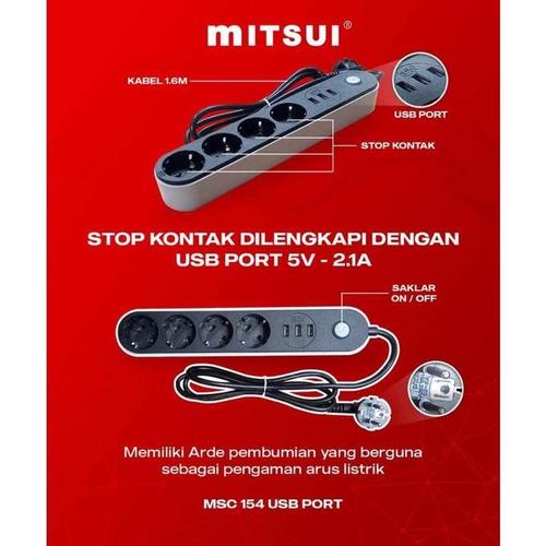 Jual MITSUI MSC 154 STOP KONTAK USB PORT 4 LUBANG - 3 USB PORT Terminal ...