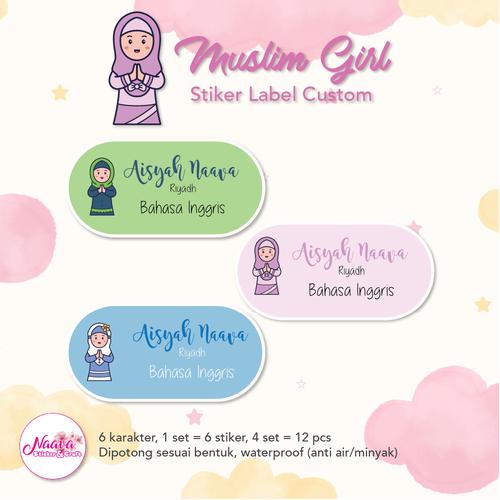 Jual STIKER LABEL MAPEL 3 BARIS CUSTOM NAMA ANAK - MUSLIM GIRL - KERTAS ...