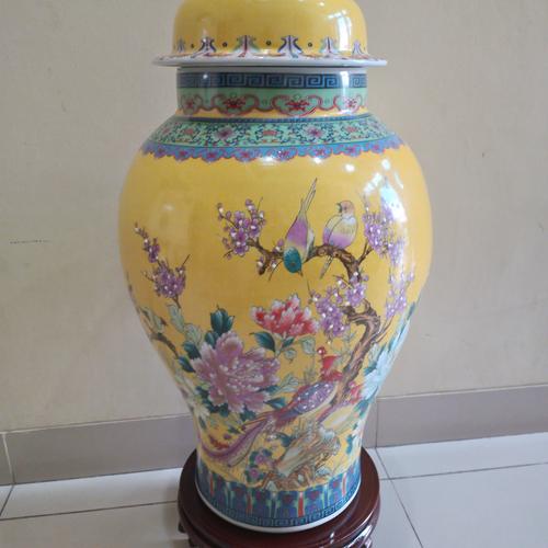 Jual Guci keramik cina jadul antik T.60cm diamtr 32cm + stand kayu ...