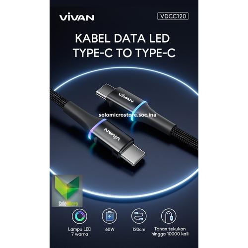 Jual Vivan VDCC120 Tipe USB C to USB C LED Kabel Data 60W Fast Charging ...