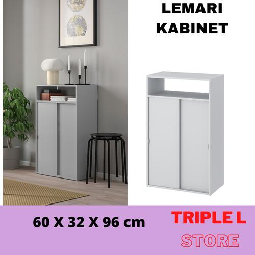 Jual Lemari Rak Kabinet Kayu Pintu Sliding Geser 60x32x96 cm Abu Muda ...
