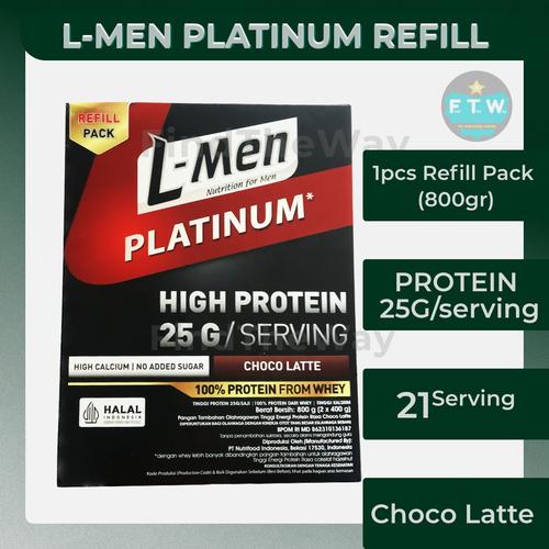 Promo L-MEN PLATINUM 800gr Choco Latte - 25g protein LMEN Refill Pack L ...
