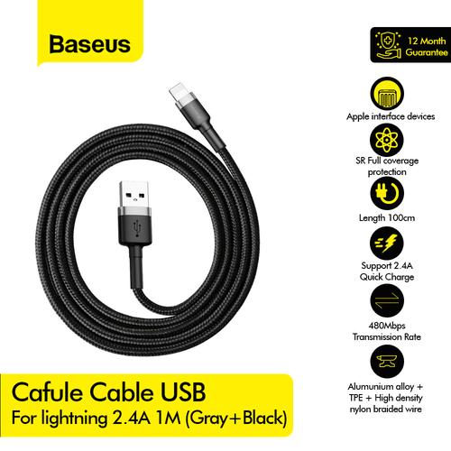 Jual Baseus Cafule Kabel Charger USB Type A to Lightning 1M 2M 3M Nylon ...