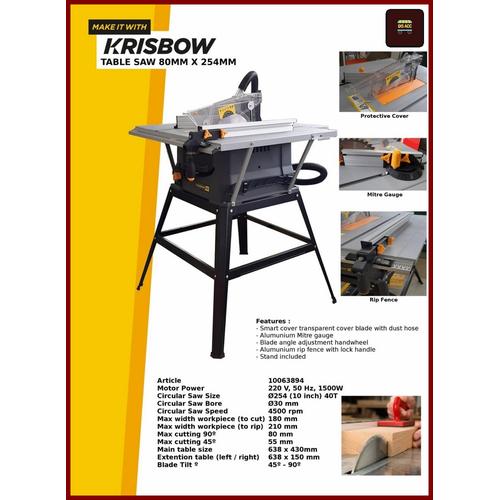 Jual KRISBOW Table Saw 10 Inci Mesin Gergaji Meja Potong Kayu 1500 Watt ...