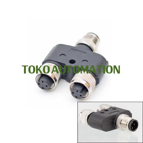 Jual M12 4 Pin 4PIN Y Type Splitter Male 2 Female Connector Konektor ...