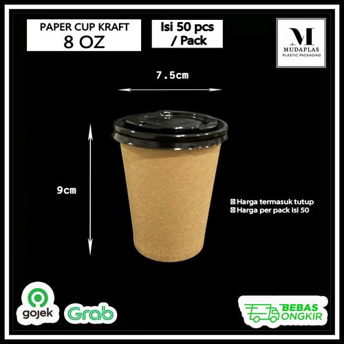Jual Paper Hot Cup / Gelas Panas 8 Oz 240 ml Polos isi 50 pcs + Tutup Lid - Coklat (Kraft ...