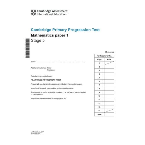 Jual Cambridge Primary stage 5 EFL Math Science Progression Test QP ...