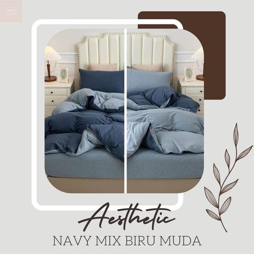 Jual bad cover set two tone navy mix biru muda selimut bad cover ...