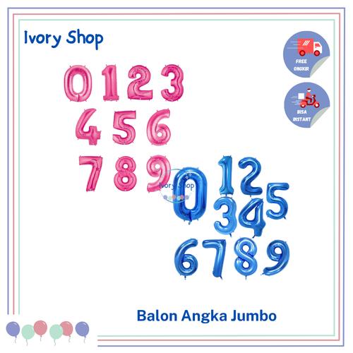 Jual Balon Foil Angka Jumbo 80 cm Pink Biru 32 inch - Biru, 0 - Kota ...