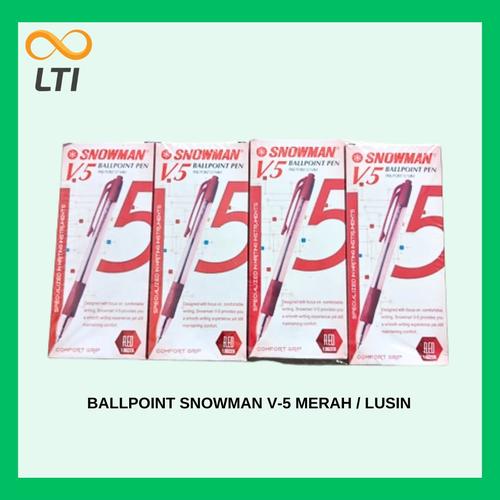 Jual Ballpoint / Pulpen / Bolpen SNOWMAN V-5 Semi Gel - MERAH Lusin ...
