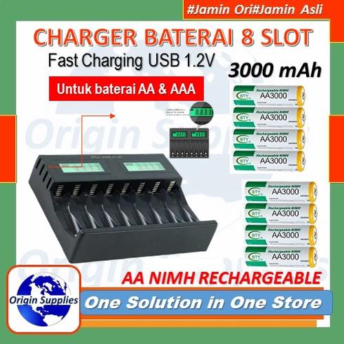 Jual BATERAI BTY ORIGINAL BATTERY CAS CHARGER AA 3000 Mah + CHARGER 8 SLOT - BATERE 4PC - Kota ...