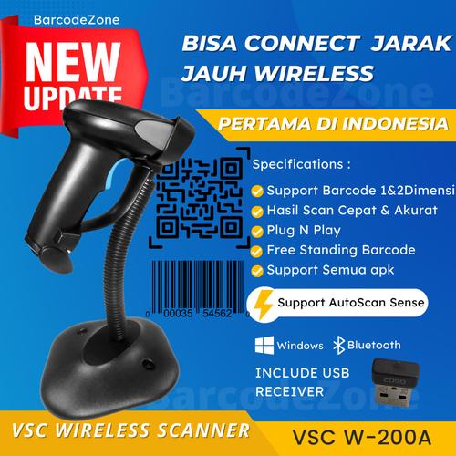 Jual BARCODE SCANNER 2D WIRELESS VSC W-200A STAND (QR-CODE, E-FAKTUR ...