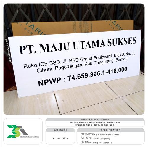 Jual Papan nama akrilik PT 100x40cm custom papan nama perusahaan sign ...