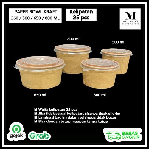 Jual Paper Bowl Kraft 360 ml 500 ml 650 ml 800 ml Mangkok Kertas Kraft - Tanpa Tutup, 360 ml ...