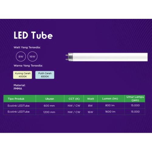 Jual Lampu TL LED Tube T8 16 watt 16w 120cm 1200mm Ecolink - Jakarta ...