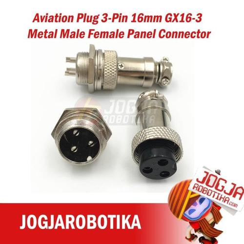 Jual Aviation Plug 3-Pin 16mm GX16-3 Metal Male Female Panel Connector ...