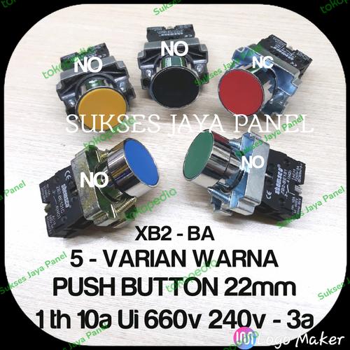 Jual push button 22mm XB2-BA(5 Varian warna)RED, GREEN, BLUE, YELLOW ...
