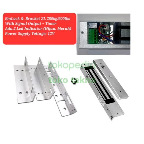 Jual Emlock Magnetic Lock + Bracket ZL 600lbs with Timer + Led 2 Warna ...