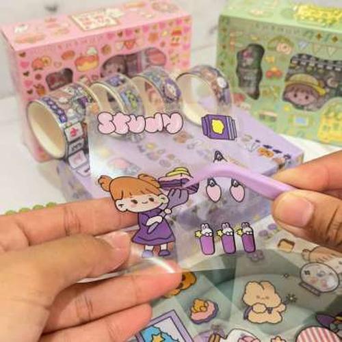Jual STIKER ROLL MOMO KOREA 2D SET BOX 4 ROLL + 10 LEMBAR / WASHITAPE ...