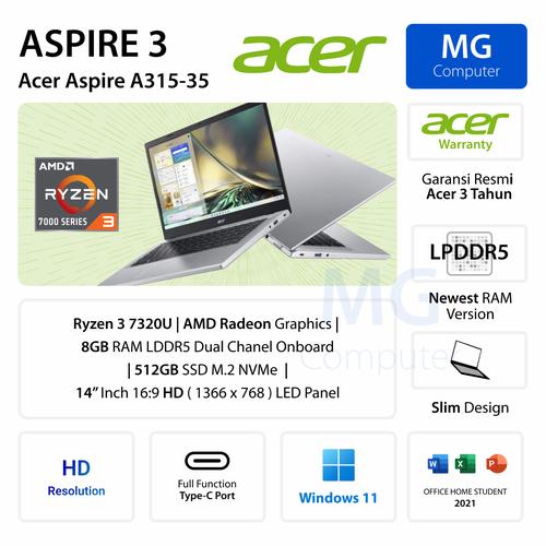 Jual ACER ASPIRE 3 A314-23M Ryzen 3 7320U 8GB/512GB W11 OHS - Kota ...