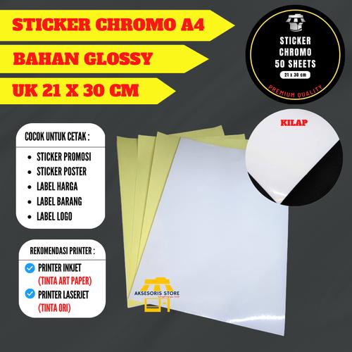 Jual STICKER CHROMO A4 ISI 50 LEMBAR / KERTAS STIKER GLOSSY MENGKILAP ...