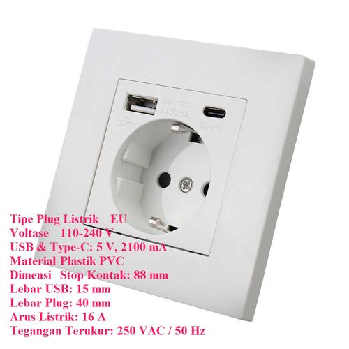 Jual USB Type-C Soket Listrik Square Wall Socket Stop Kontak Murah ...