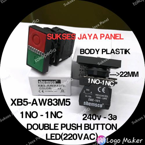 Jual Doble Push button lampu Led (22mm) on/off XB5-AW83M5 (1no - 1nc ...