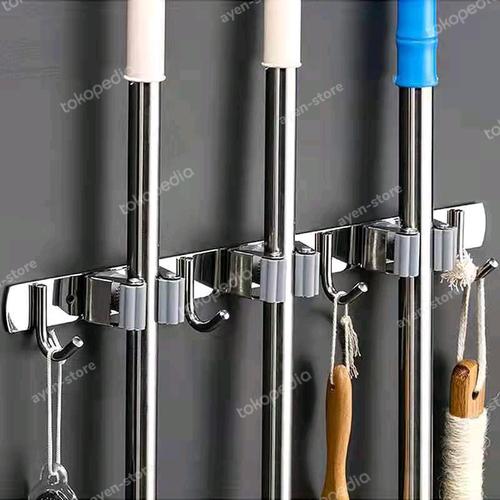 Jual GANTUNGAN ALAT PEL SAPU HANGER JEPIT MAGIC MOP HOLDER STAINLESS 4 ...