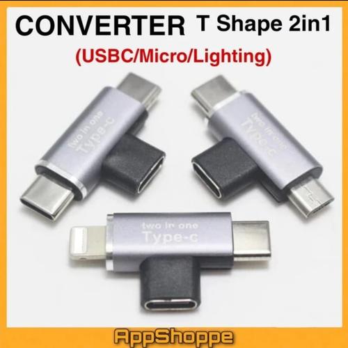 Jual Konektor Type C Micro Ligtning Multi guna T Shaped 2in1 Data ...