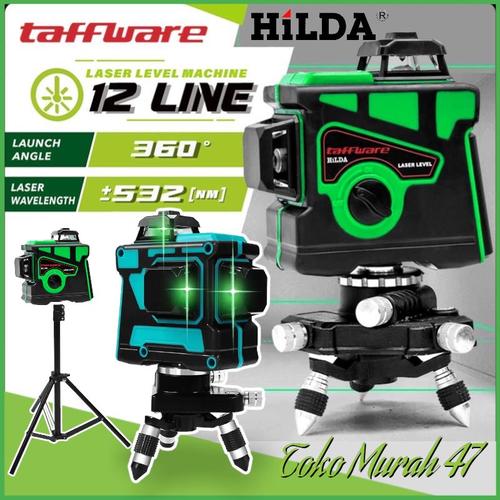 Jual Laser Level 12 Line Taffware Hilda Mesin Self Leveling 3D + Tripod ...