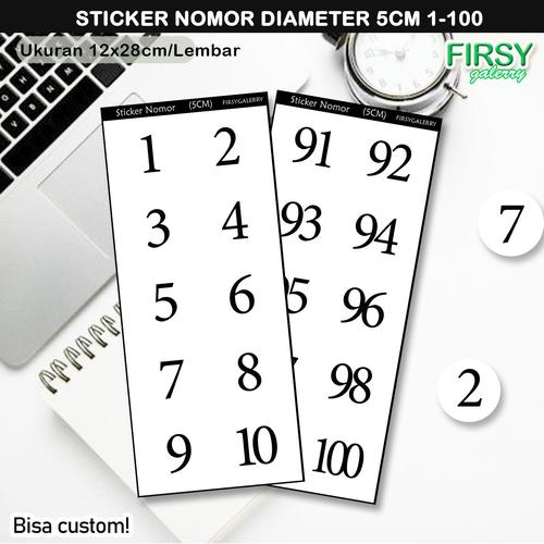 Jual Sticker Nomor Besar 5CM, Label Bulat Angka 1-100, Waterproof ...