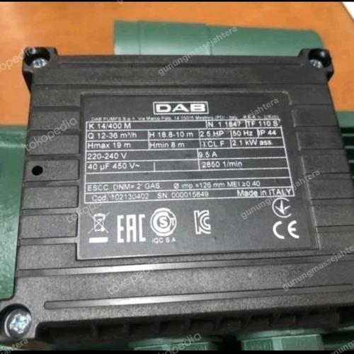 Jual Mesin Pompa Air Transfer Centrifugal Single Impeller DAB K14/400M - Jakarta Pusat ...