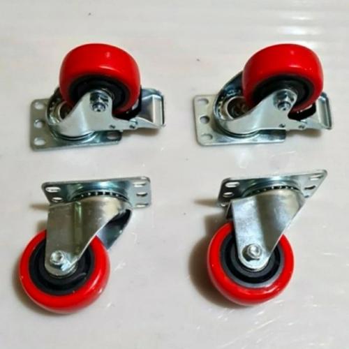 Jual Roda Pu Merah 3 inch Medium Duty ( 2 Rem+2 Hidup) - Jakarta Barat ...