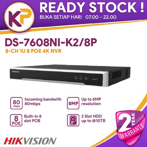 Jual HIKVISION DS-7608NI-K2/8P NVR 8CH 1U 4K 8 POE 2 SLOT HDD GARANSI ...