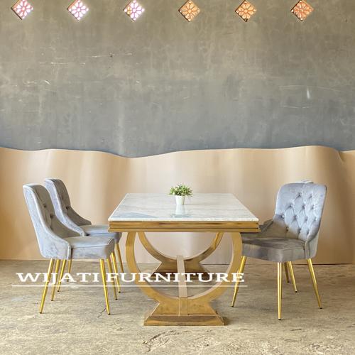 Jual Meja Makan Top Marmer Asli Dining Table Minimalis Kaki Stainless ...