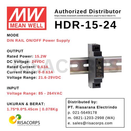 Jual MEAN WELL DIN RAIL POWER SUPPLY HDR-15-24 15 WATT 24VDC - Jakarta ...