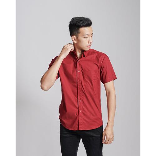 Jual Kemeja Polos Pria Lengan Pendek Warna Merah - S, M, L, XL, XXL ...