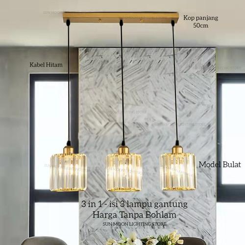 Jual Lampu gantung void kaca kristal gold 3in1 kop panjang design modern - Model Kotak, Kabel ...