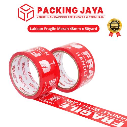 Jual LAKBAN FRAGILE MERAH MEREK VENDMADE 2" 48MM X 50YARD "1 ROLL ...