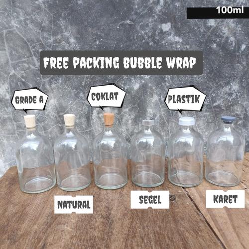 Jual Botol kaca Vial 100ml Bening tutup Kayu / plastik / karet / segel ...