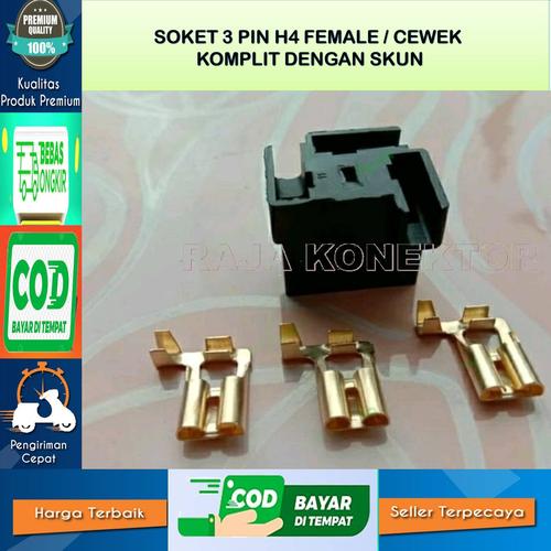 Jual soket H4 female bengkok soket head lamp soket lampu depan + skun ...