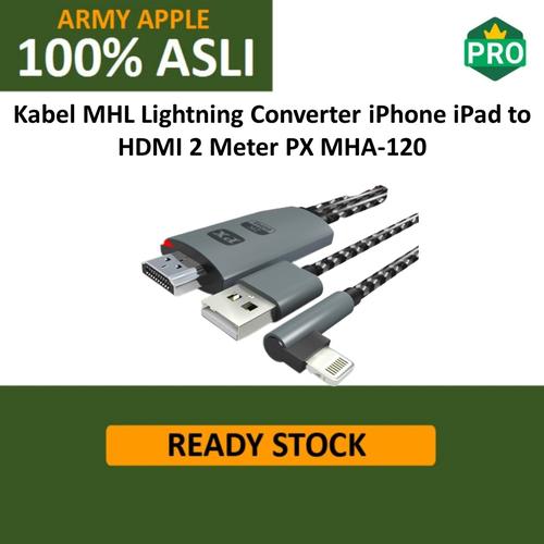 Jual Kabel MHL Lightning Converter iPhone iPad to HDMI 2 Meter PX MHA ...