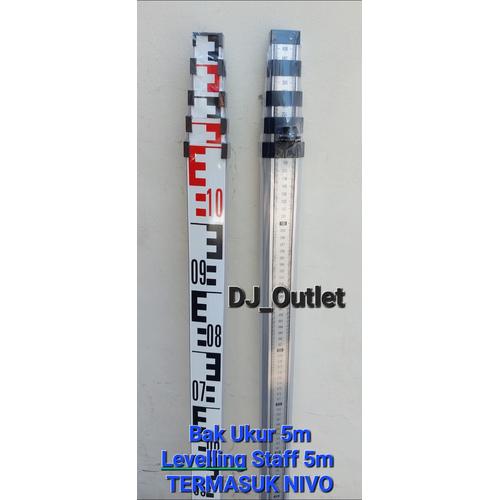 Jual Rambu Mistar Bak UKUR 5 Meter Levelling/Aluminium Staff 5m + Nivo ...