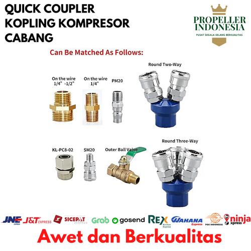 Jual Quick Coupling Cabang Coupler Kopler Sambungan Kompresor 2 Way 3 ...