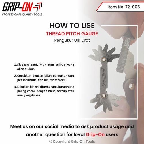 Jual New Grip-On Alat Ukur Ulir Drat - Thread Pitch Gauge Grip On ...