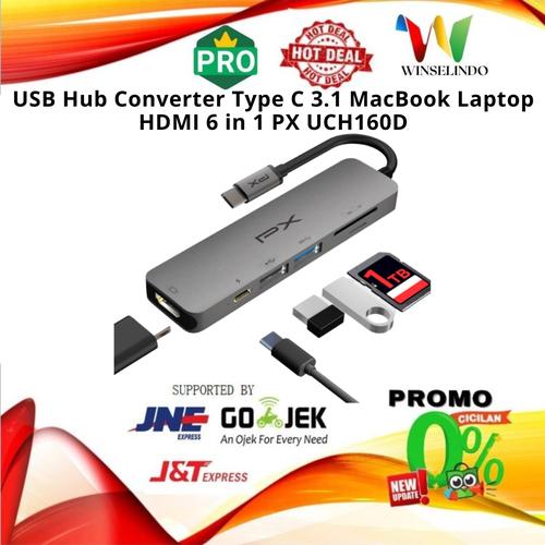 Jual USB Hub Converter Type C 3.1 MacBook Laptop HDMI 6 in 1 PX UCH160D ...