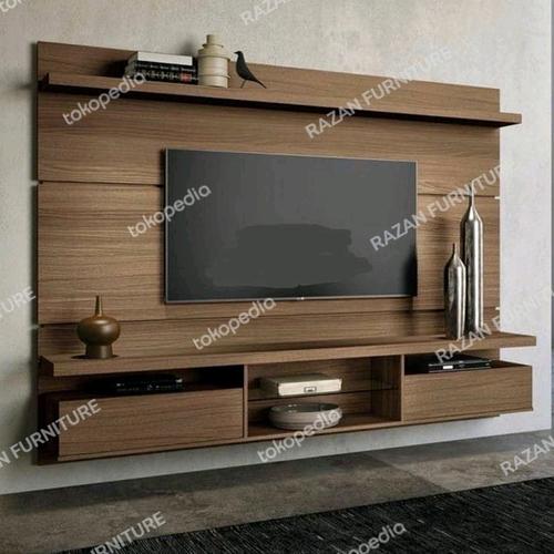 Jual Backdrop TV rak kayu minimalis papan dinding TV custom. - Kayu ...