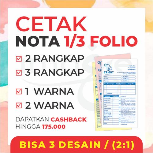 Jual CETAK Nota 1/3 Folio - 2/3 RANGKAP CUSTOM (Kwitansi, Laundry, dll ...